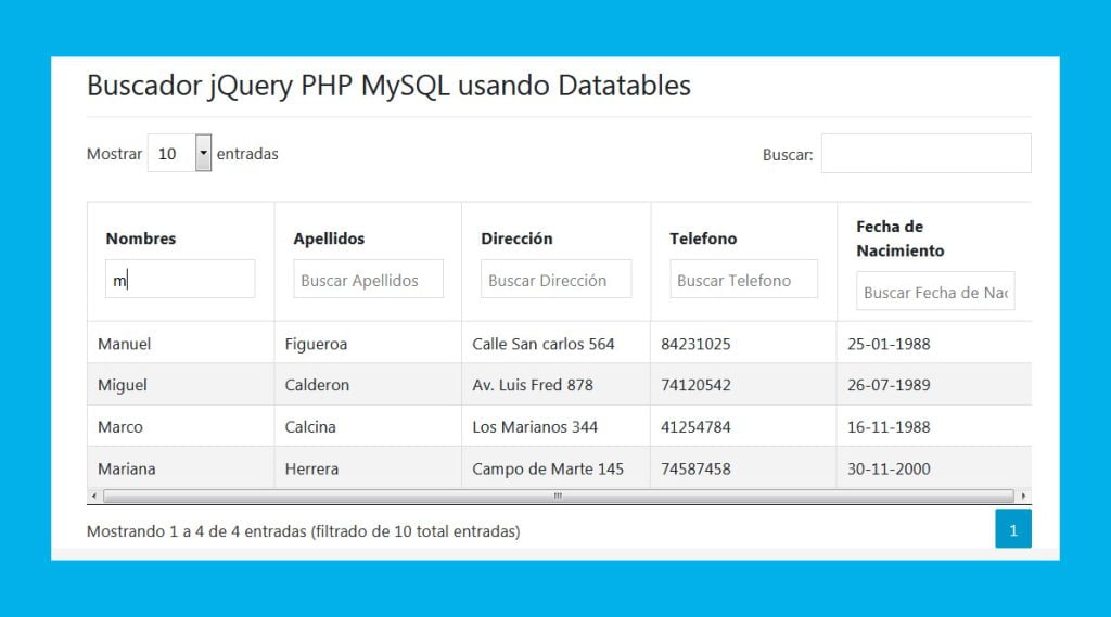 Buscador online por columna usando DataTables » BaulPHP